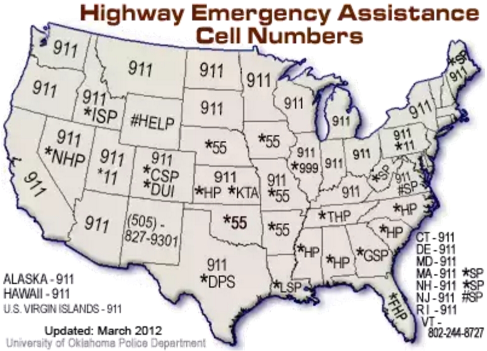 State-by-state Cellphone Highway Emergency Assistance Numbers